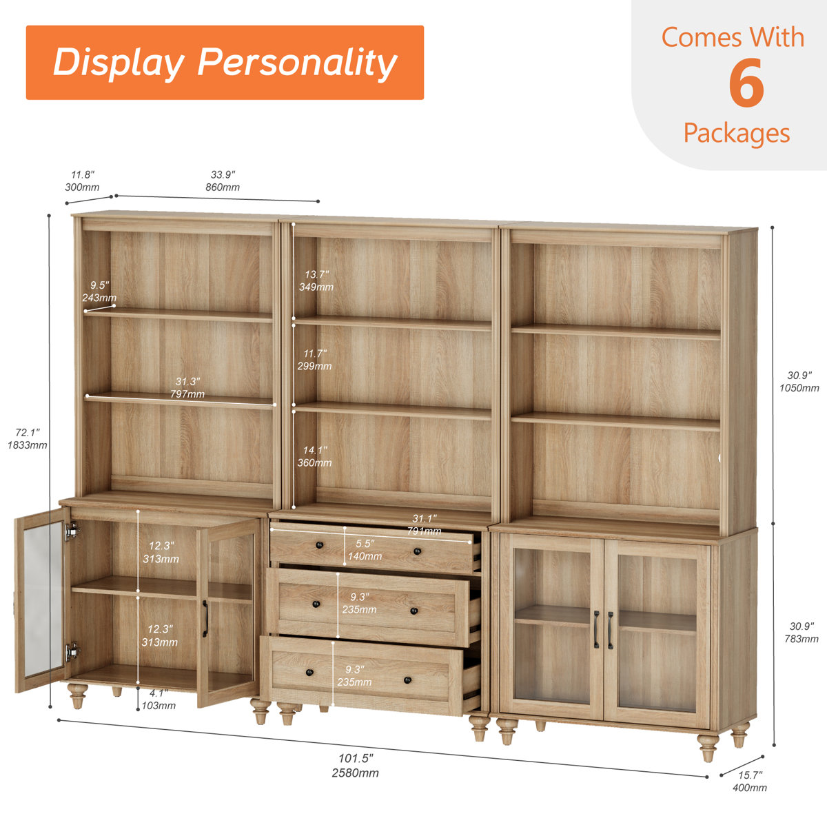 One Allium Way® Sideboard Cabinet With Bar Hutch, Buffet Cabinet With 4 Glass Doors, 3 Drawers ...